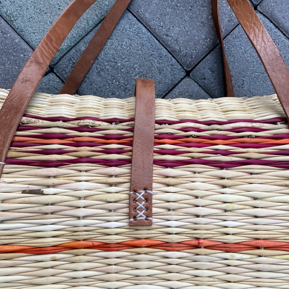 Blue Canoe | Bags | Nwt Large Rectangular Wicker Bag Two Leather Straps ...